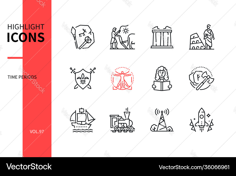 Time periods - line design style icons set Vector Image