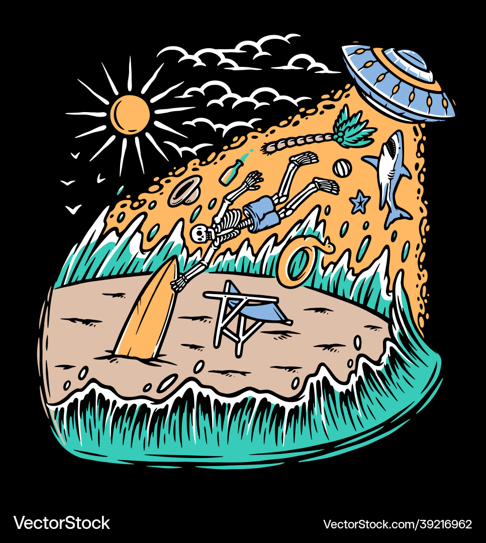 Alien invasion on the beach Royalty Free Vector Image