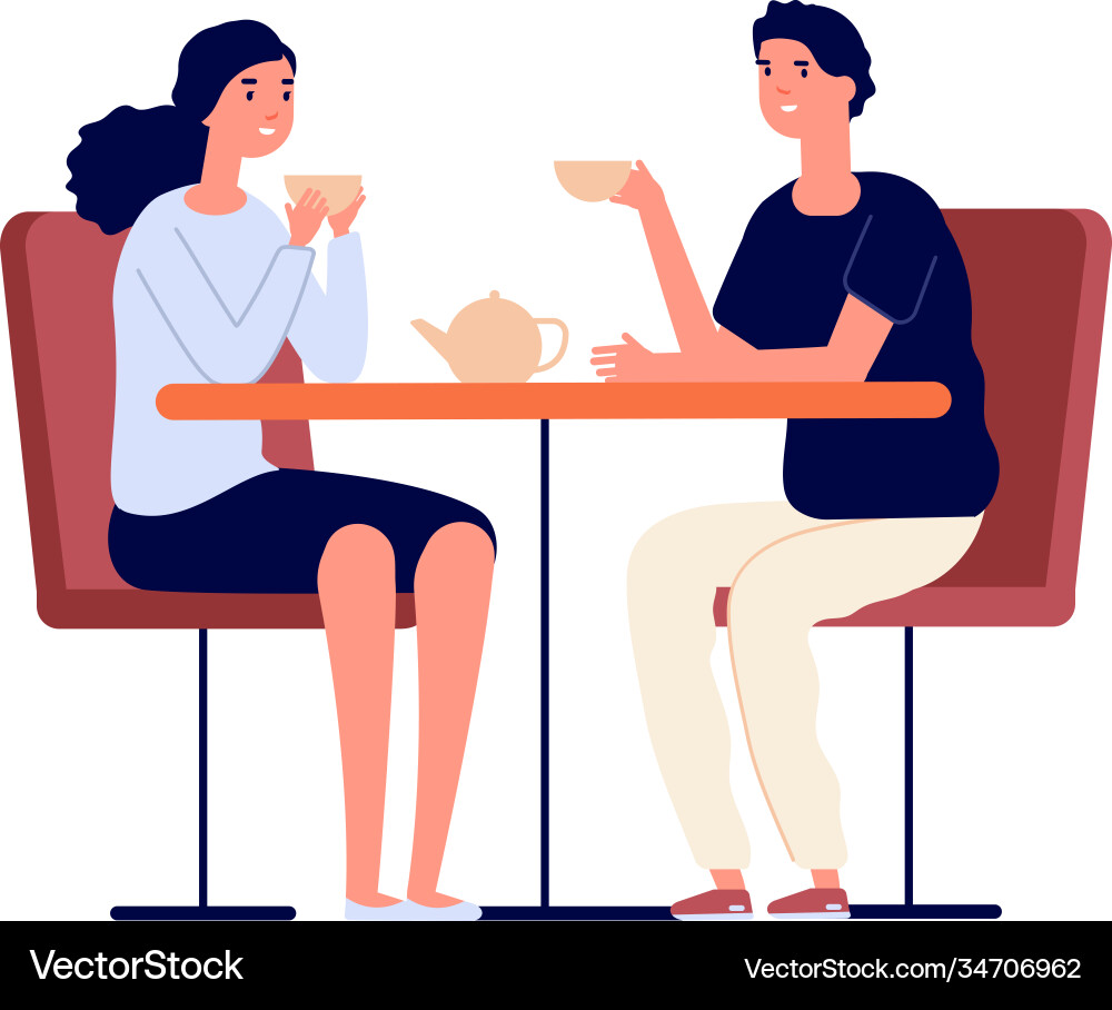 Couple Enjoying Tea & Conversation Royalty Free Vector