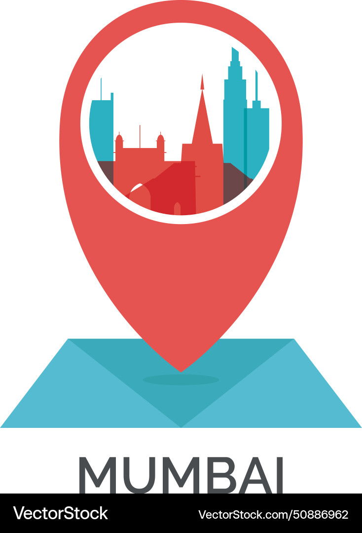 India mumbai map city pin point geolocation Vector Image