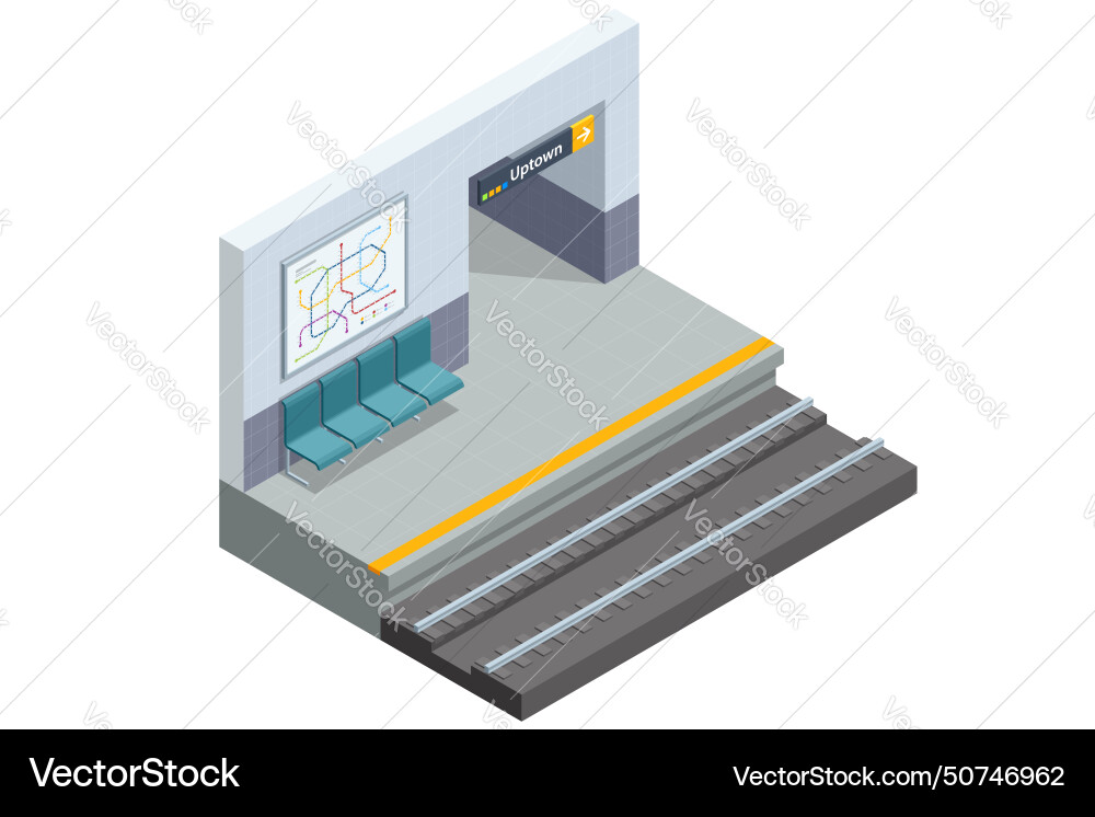 Isometric subway station platform and route cross Vector Image
