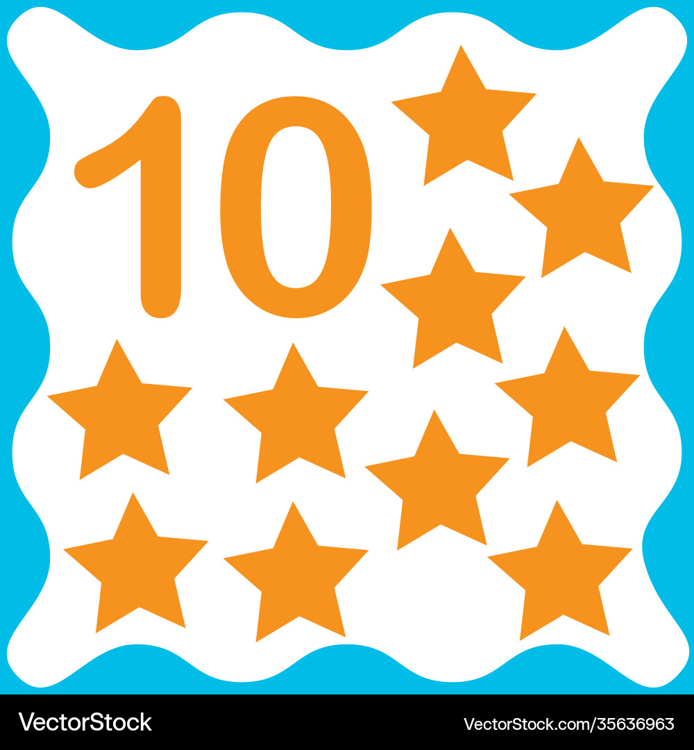 Card number 10 ten and star learning numbers Vector Image