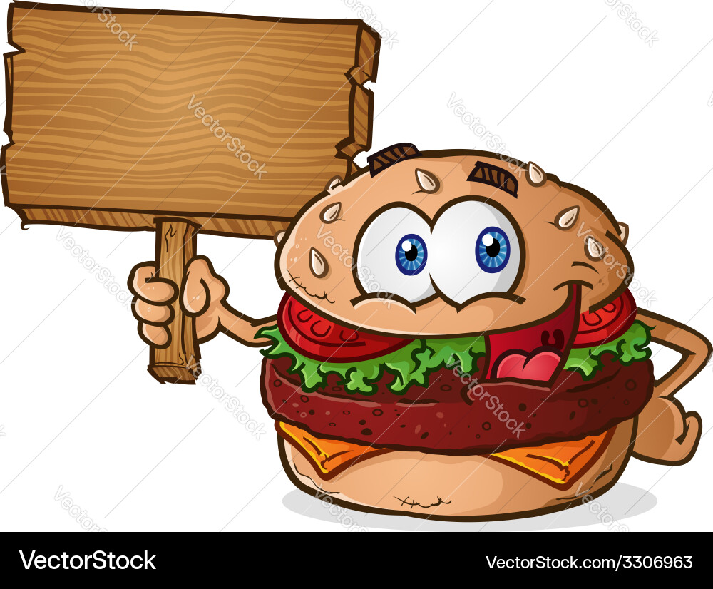 Cheeseburger cartoon character holding a sign Vector Image