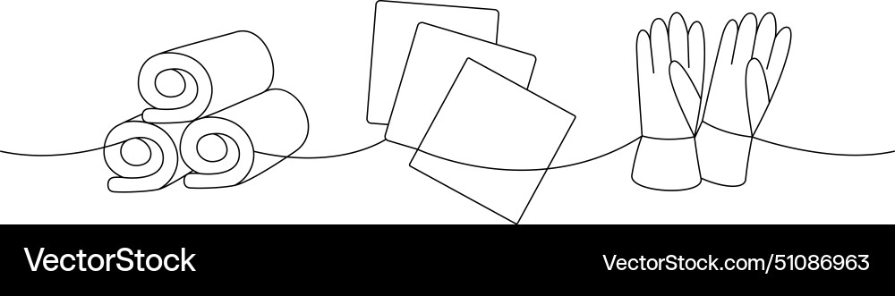 Cleaning set one line continuous drawing towels Vector Image