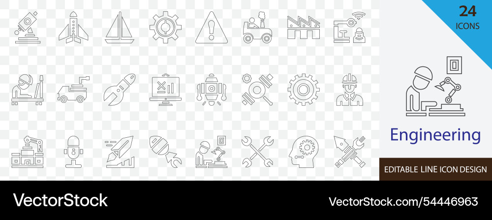 Engineering stroke icon set Royalty Free Vector Image