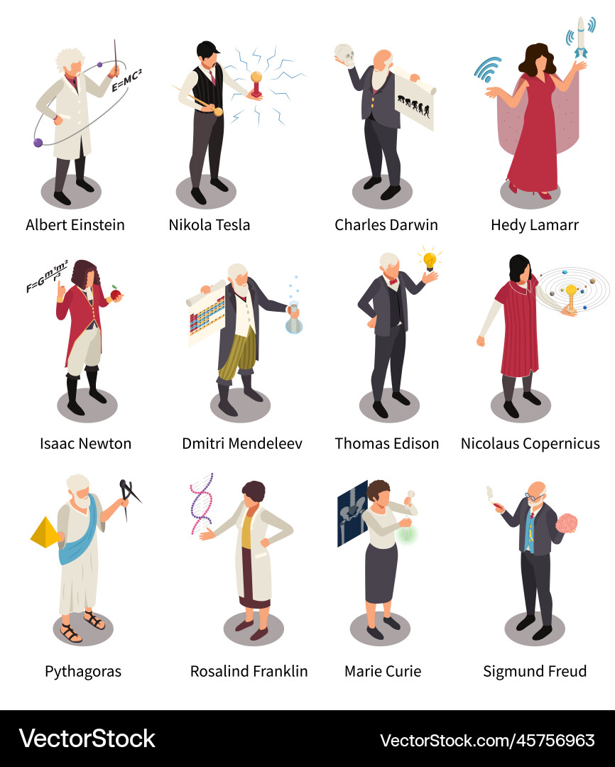 Famous scientists characters collection Royalty Free Vector