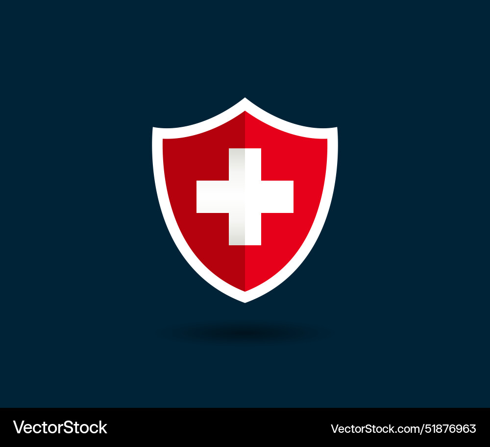 Medical shield logo with red cross Royalty Free Vector Image