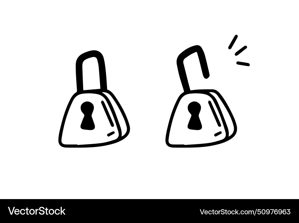 Open closed doodle lock hand drawn sketch style Vector Image