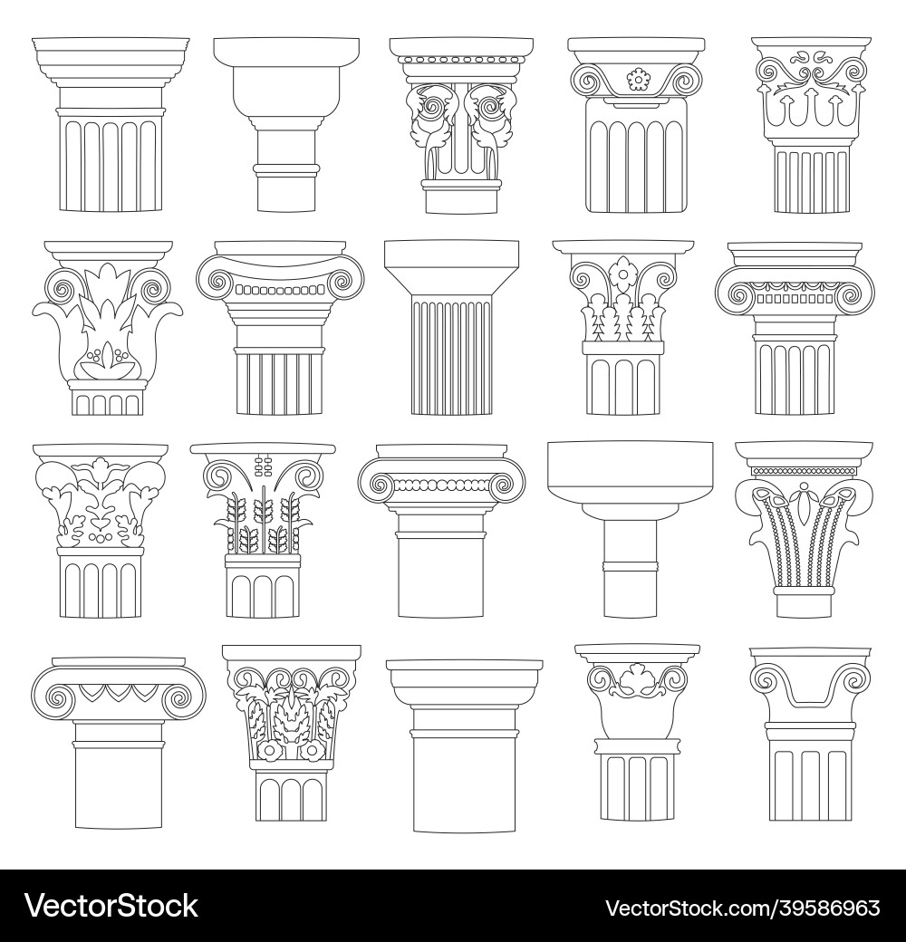 Top of column isolated outline set icon Royalty Free Vector
