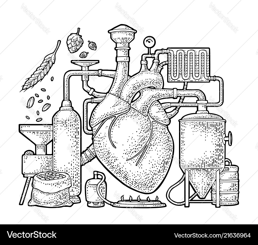 Brewery process on factory beer with tanks burner Vector Image
