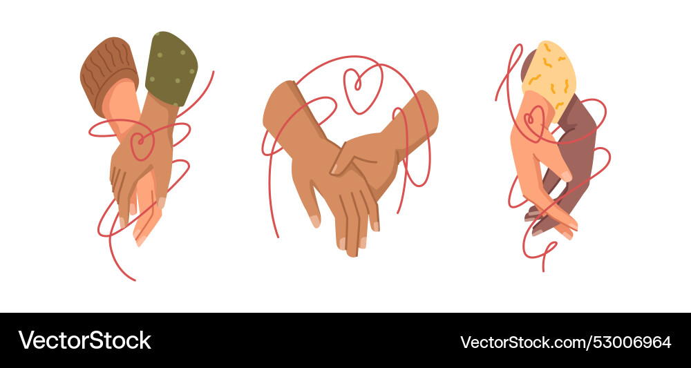 Couple holding hands red string tie Royalty Free Vector