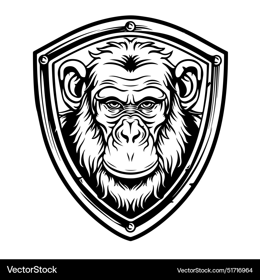 Monkey on shield sketch Royalty Free Vector Image