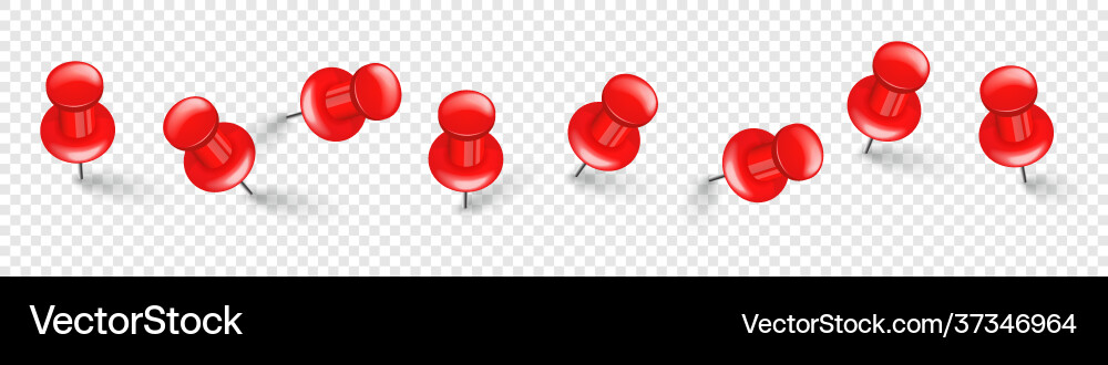 Realistic Red Push Pins - Set Royalty Free Vector Image