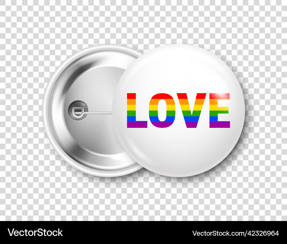 Realistic white badge with lgbtq rainbow flag Vector Image
