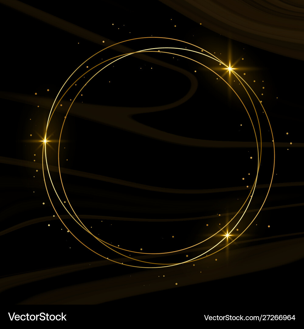 Shiny golden frame with sparkles black background Vector Image