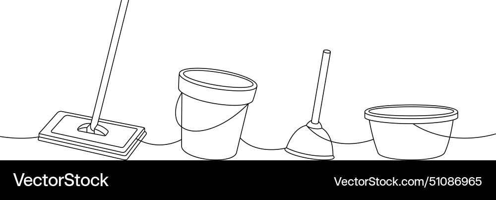 Housekeeping set one line continuous drawing Vector Image