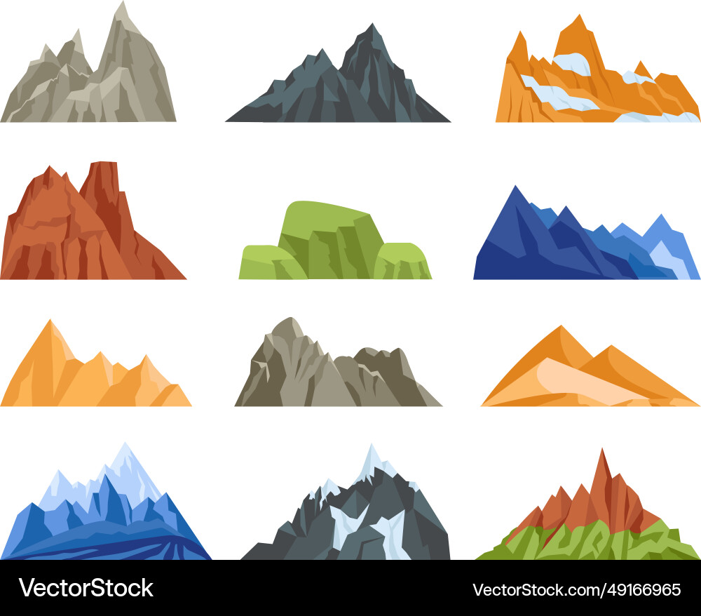 Various mountain peaks and hills rock volcano Vector Image