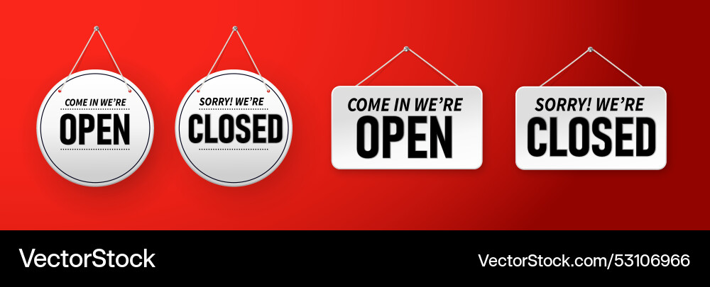 Closed and open red sign sorry we Royalty Free Vector Image