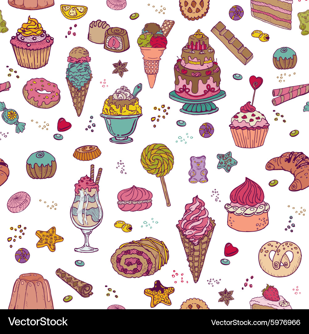 Desserts background with cakes sweets Royalty Free Vector