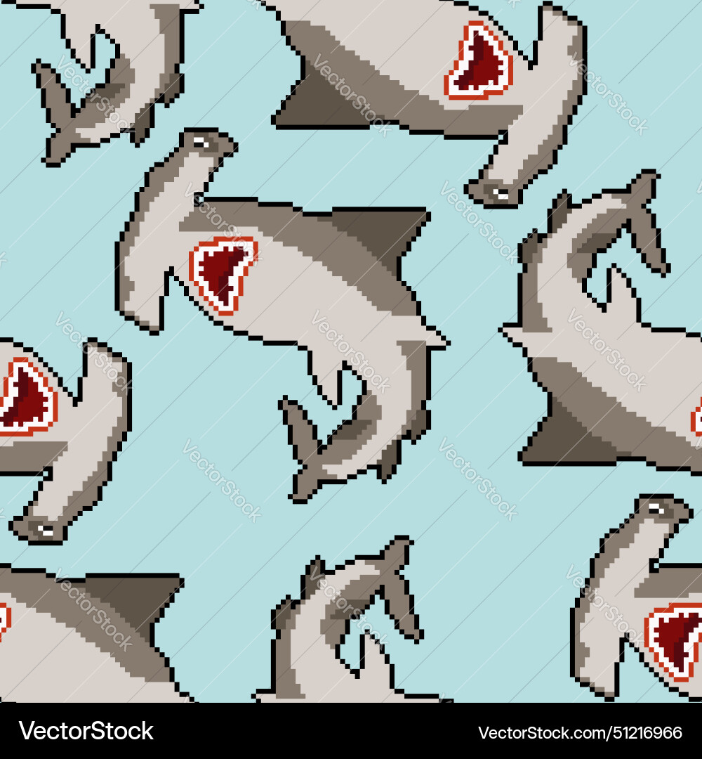 Hammerhead shark pixel art pattern seamless 8 bit Vector Image