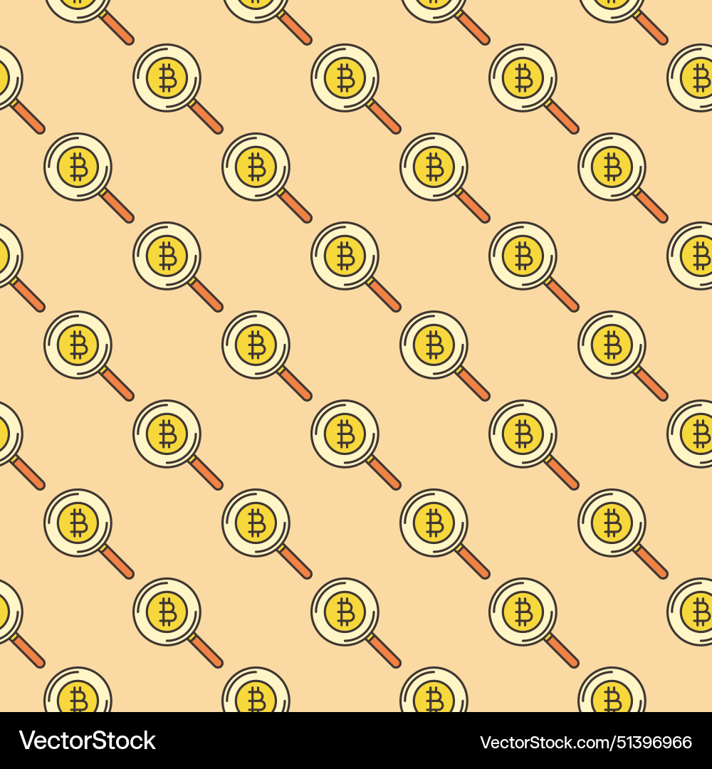Magnifying glass and bitcoin cryptocurrency Vector Image