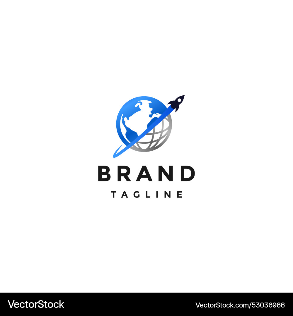 Rocket around globe earth logo design Royalty Free Vector