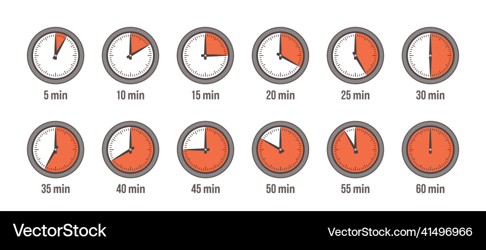 Timer Uhr Stoppuhr Icon Set Etikettenvorbereitung Vektorbild