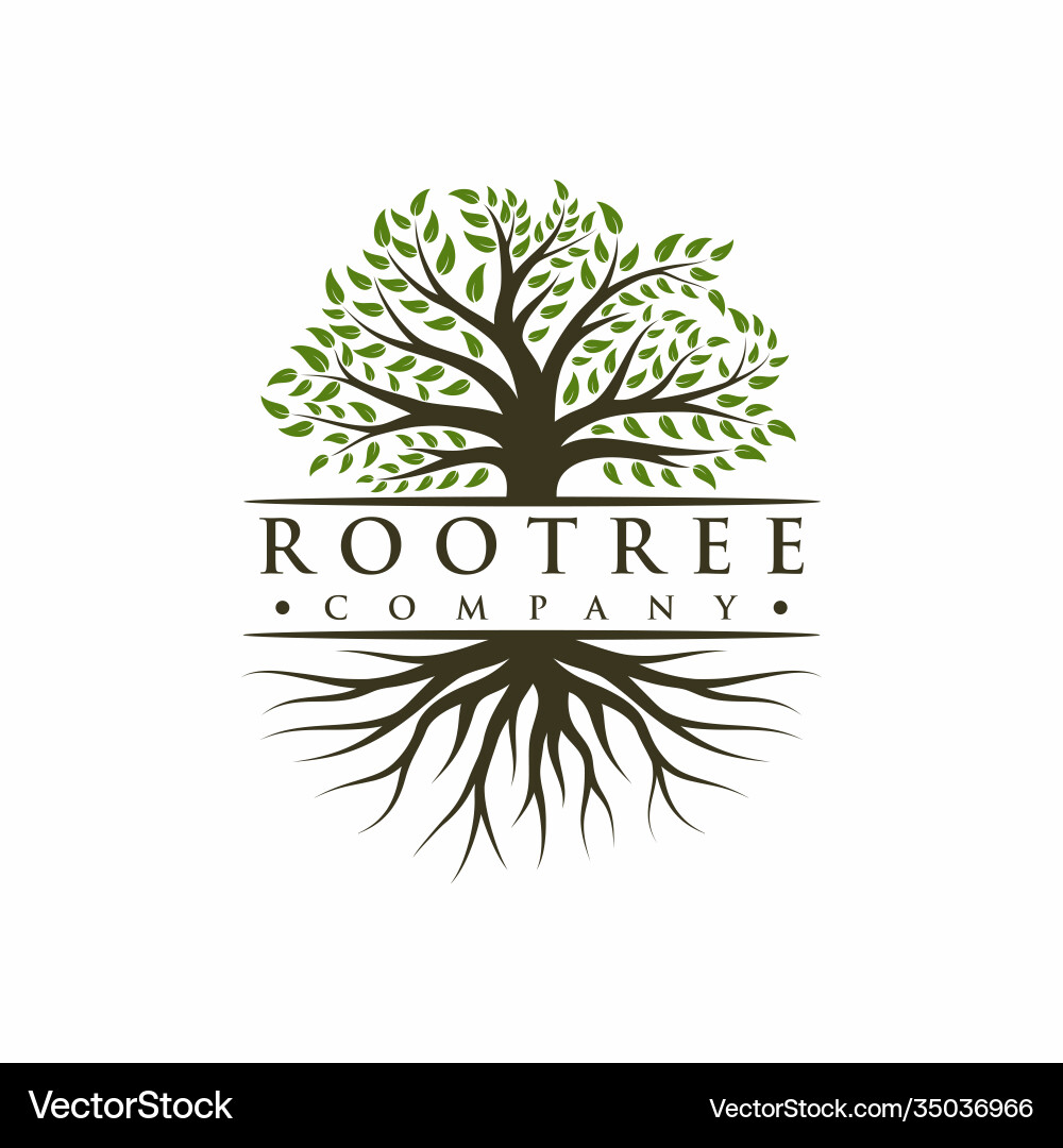 Vibrant tree logo design and root Royalty Free Vector Image