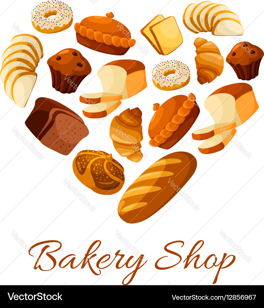 Bakery and pastry bread donut formed as heart Vector Image