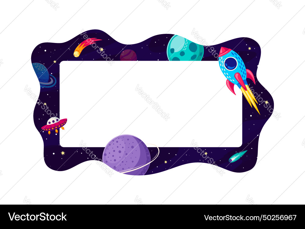 Cartoon galaxy space kid frame border with rocket Vector Image
