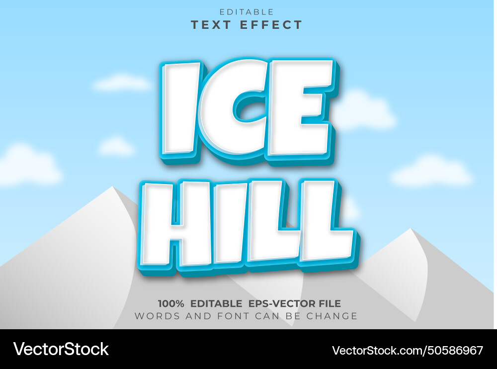 Ice hill editable text effect 3d cartoon style Vector Image