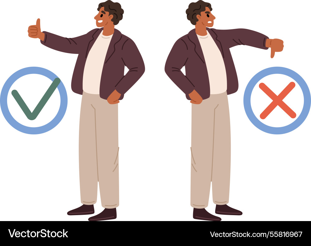 Man gives thumbs up or down hand gesture agree Vector Image