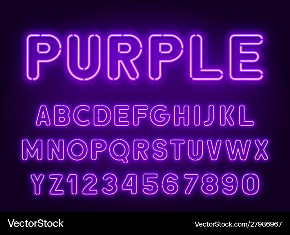 Neon rounded purple font glowing alphabet Vector Image