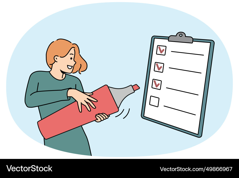 Smiling woman check box on paperwork Royalty Free Vector