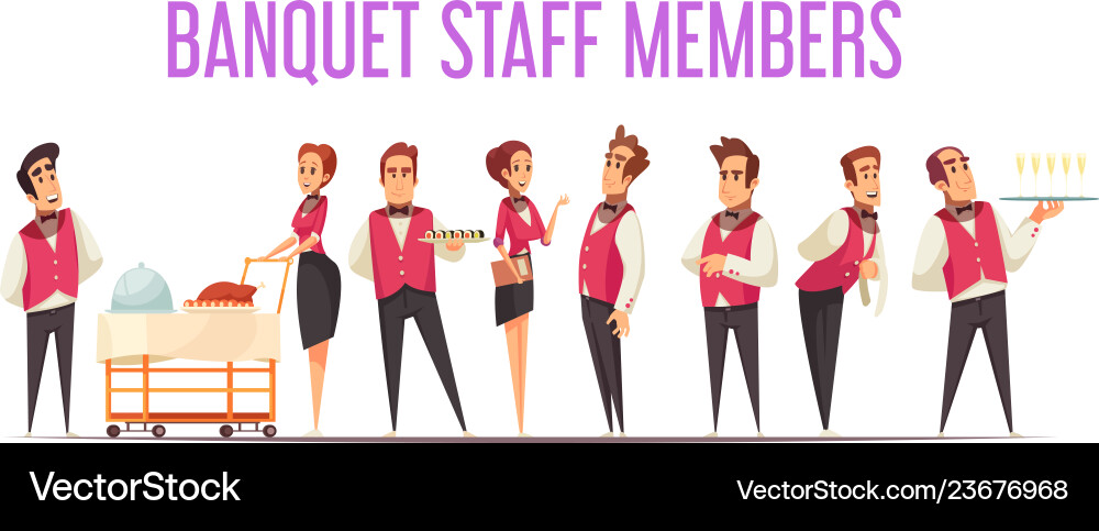 Banquet staff members cartoon Royalty Free Vector Image