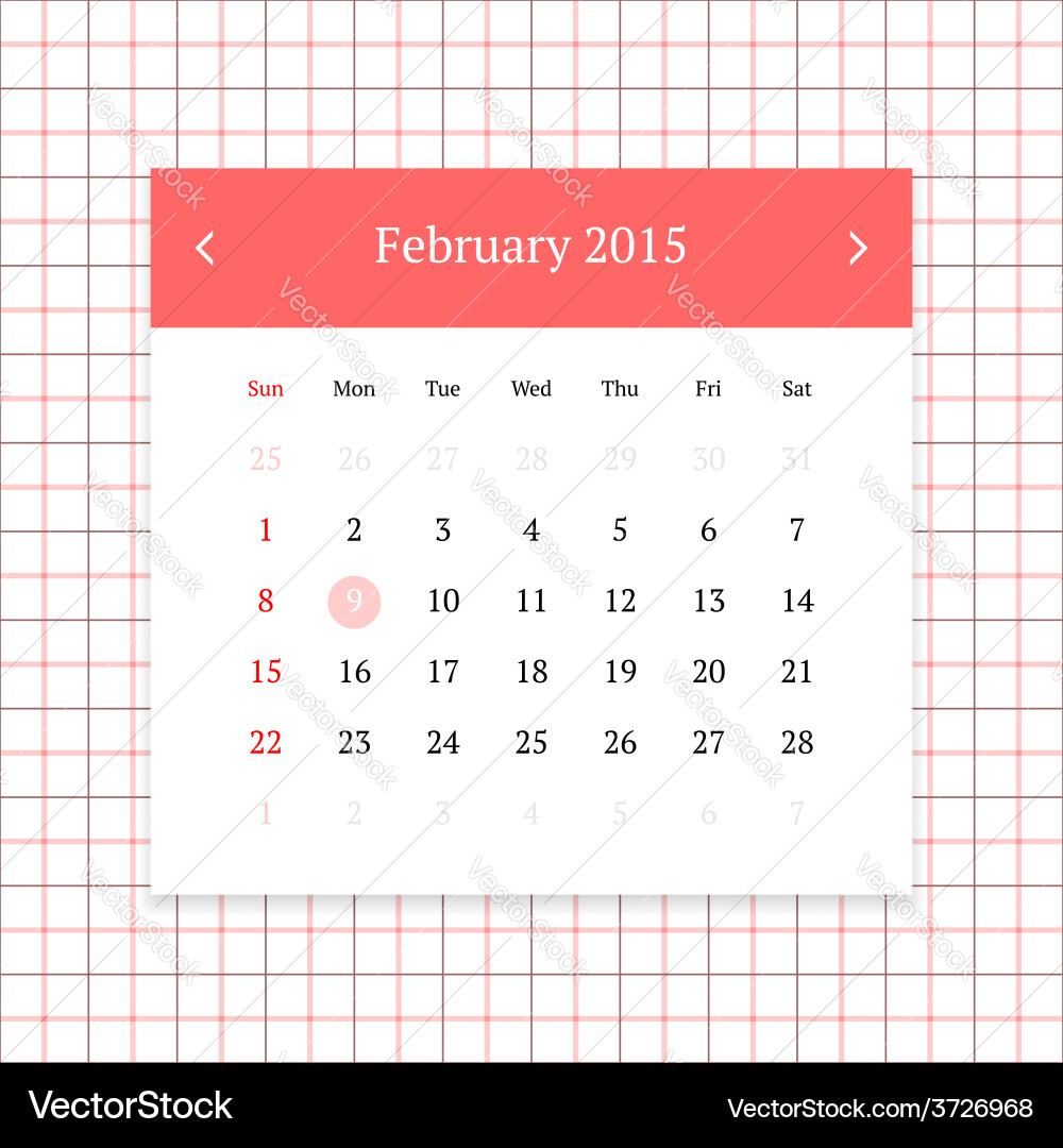 Calendar page for february 2015 Royalty Free Vector Image