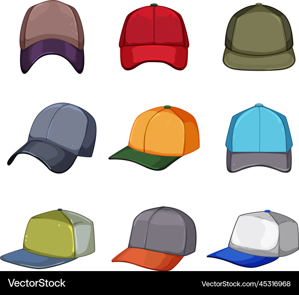 Cartoon Baseball Cap Set Royalty Free Vector Image