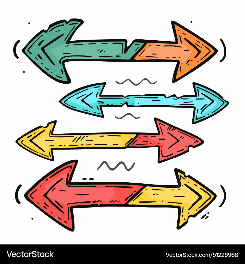 Colorful Handdrawn Arrows Pointing Different Vector Image