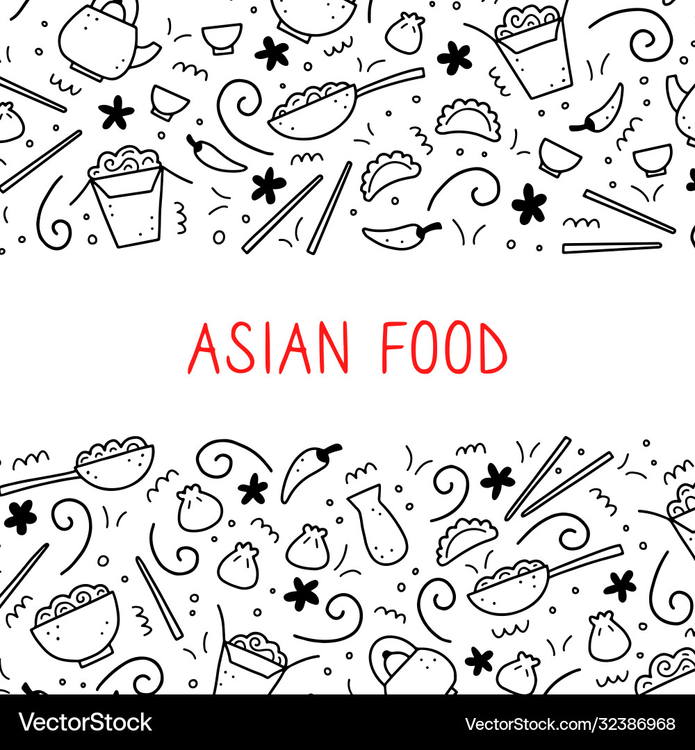 Hand drawn set asian food Royalty Free Vector Image