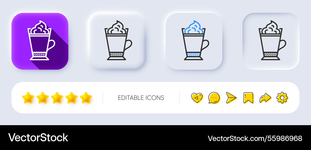 Latte coffee icon whipped cream sign neumorphic Vector Image