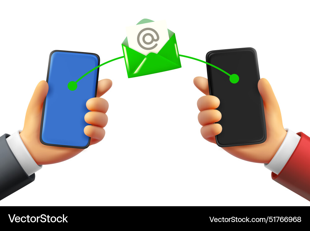 Sending letter concept with two smartphones 3d Vector Image