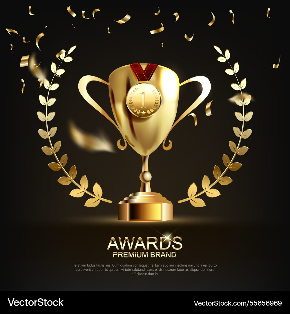 Realistic golden trophy illuminated spotlight Vector Image