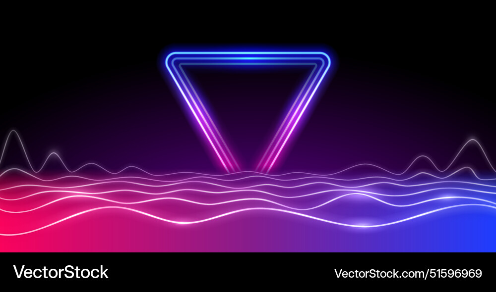 Red and blue neon background with triangle frame Vector Image