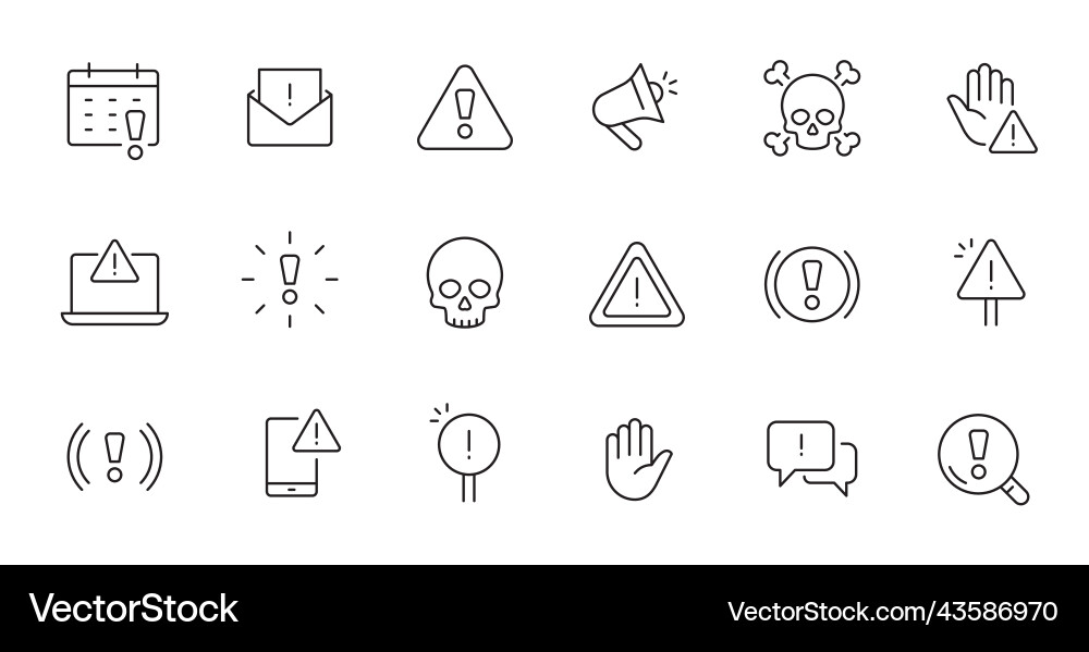 Alert risk sign line icon set caution warning Vector Image