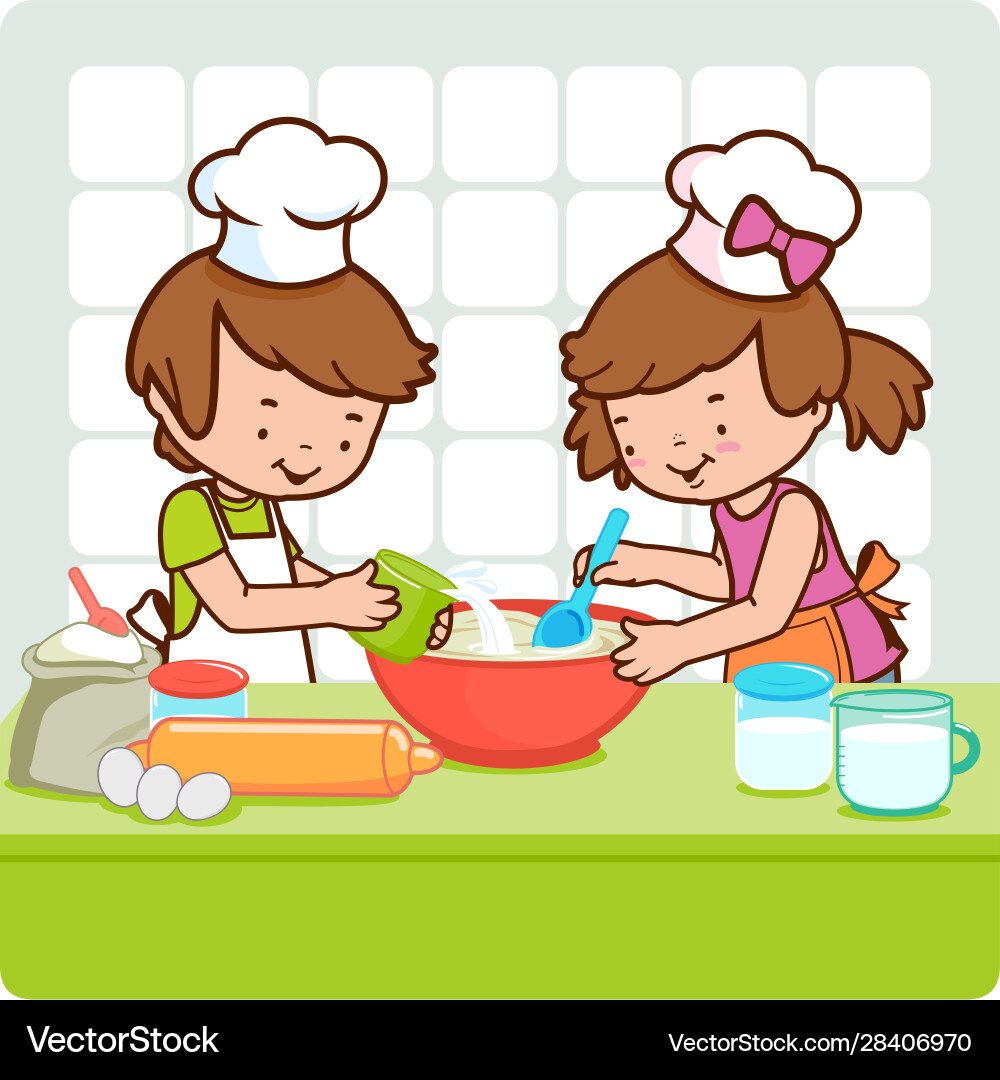 Children cooking in kitchen Royalty Free Vector Image
