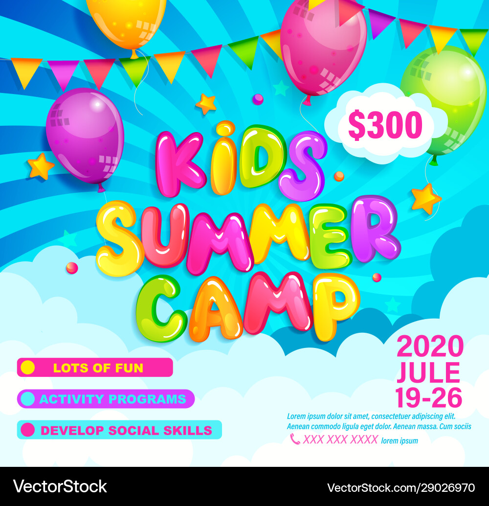 Kids summer camp invitation flyer Royalty Free Vector Image