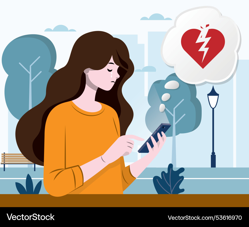 Sad Girl Checking Phone Notification Royalty Free Vector