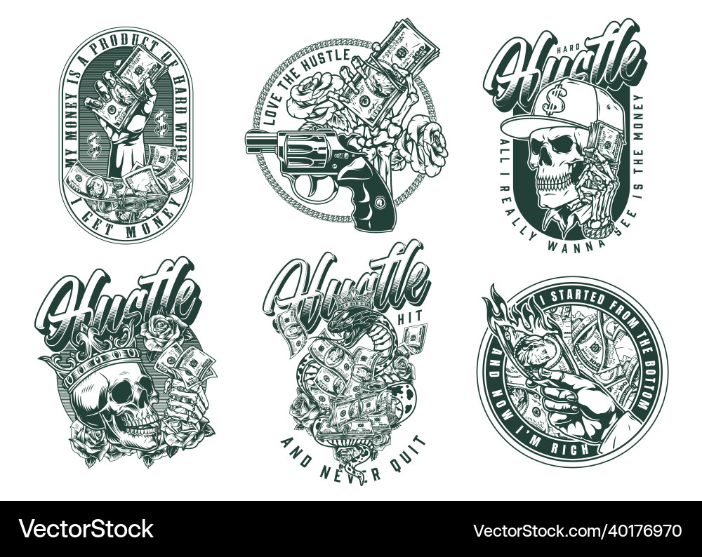 Vintage monochrome money logos Royalty Free Vector Image