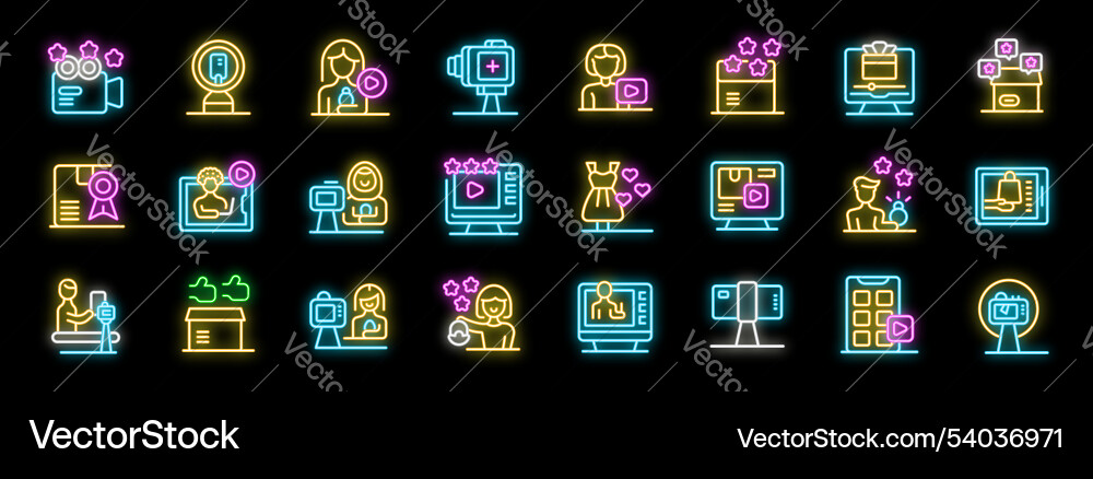 Neon icons representing influencers promoting Vector Image