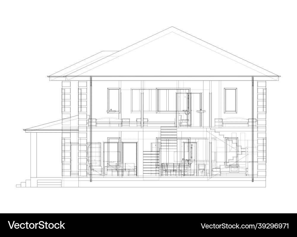 Residential building technical drawing Royalty Free Vector